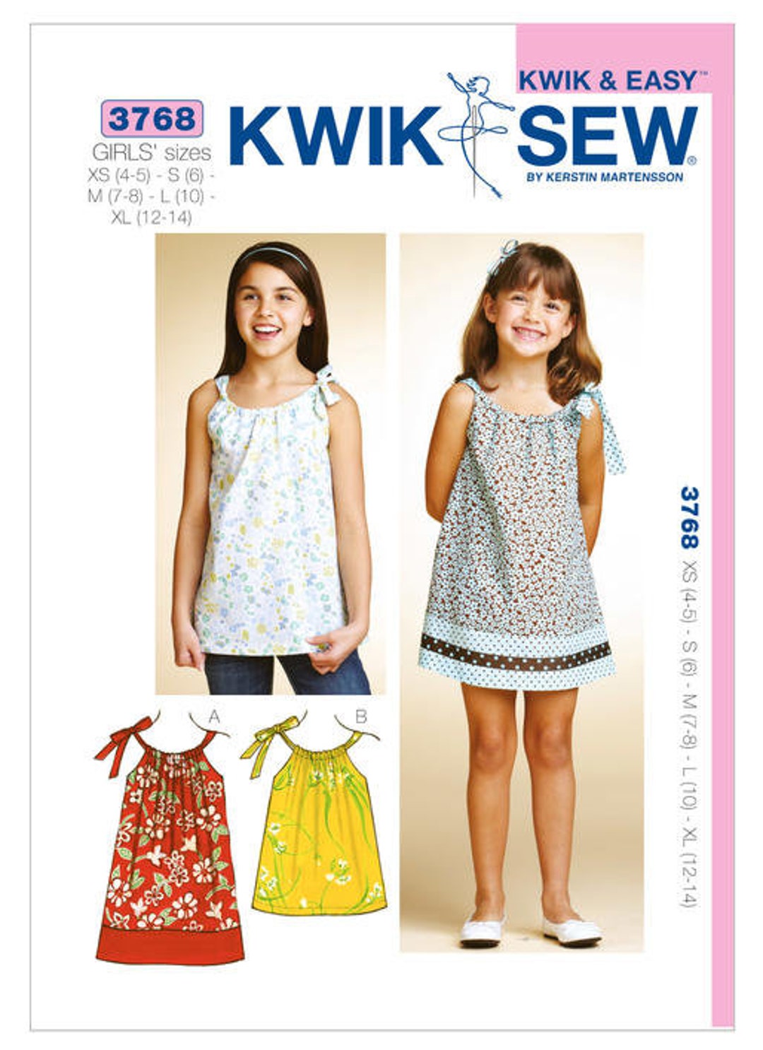 Uncut Kwik Sewing Pattern Sew 3768 Girls' Gathered-neck Dress and Tunic ...