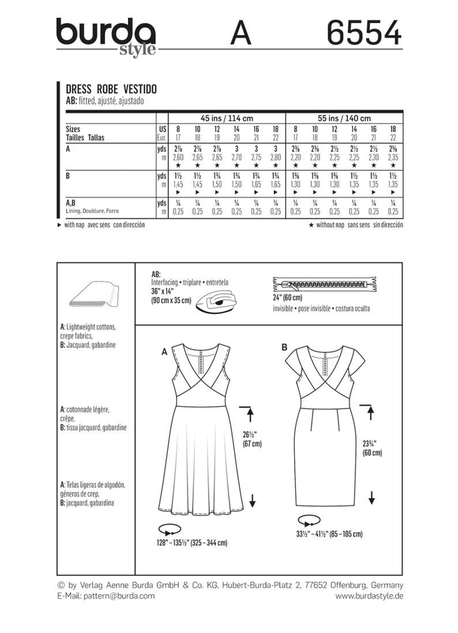 Uncut Burda Style Sewing Pattern 6554 DRESS Size 8-18 FF | Etsy