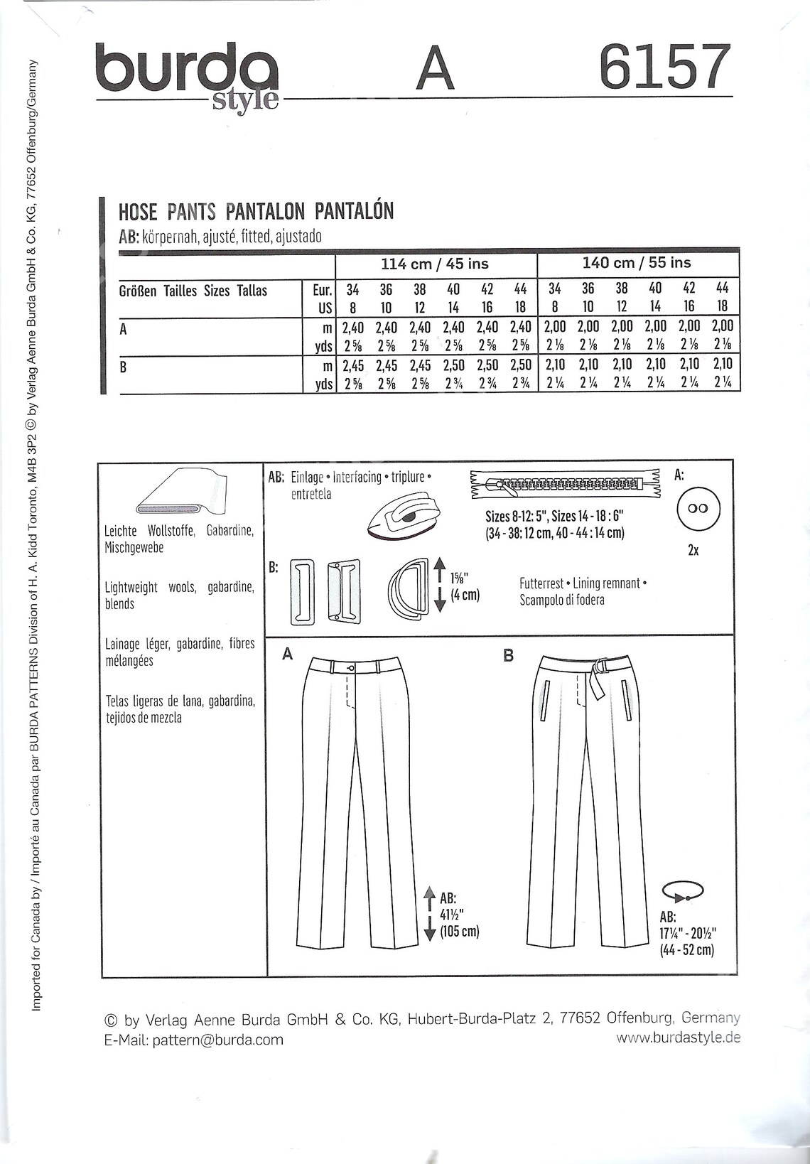 Uncut Burda Style Sewing Pattern 6157 Pants - With Bag & Belt - 2 ...