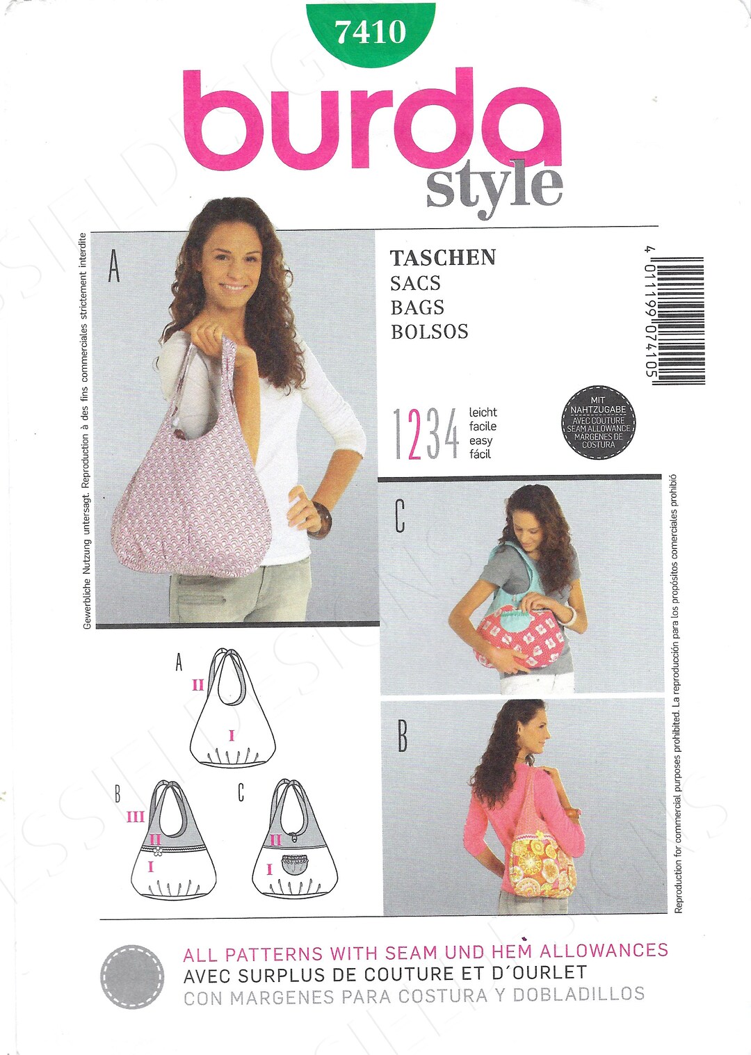 Uncut Burda Sewing Pattern Craft Pattern 7410, Bag, Tote, or Handbag ...