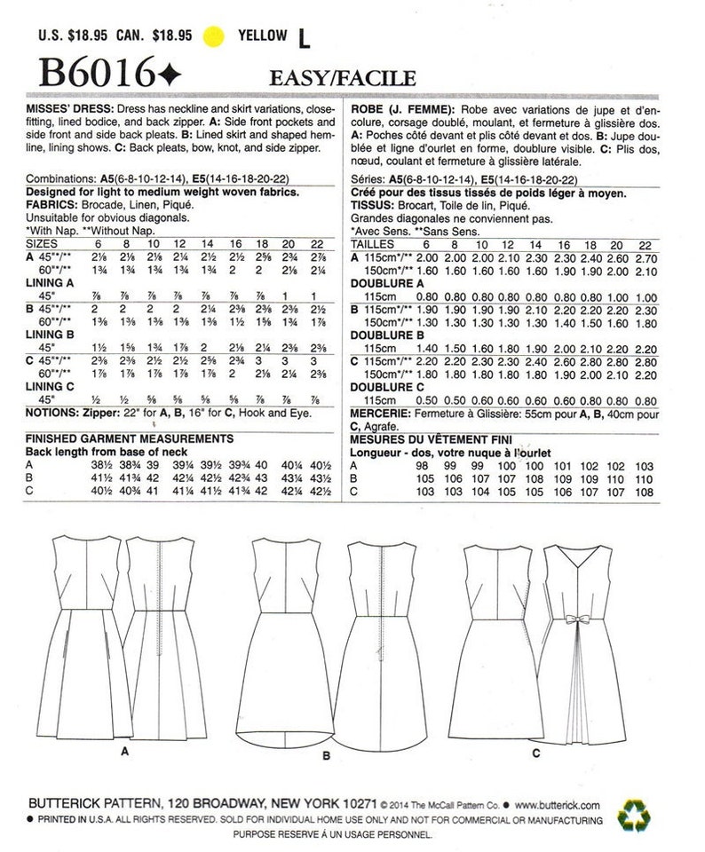 Uncut Butterick Sewing Pattern 6016 Figure Flattering Sleevess | Etsy