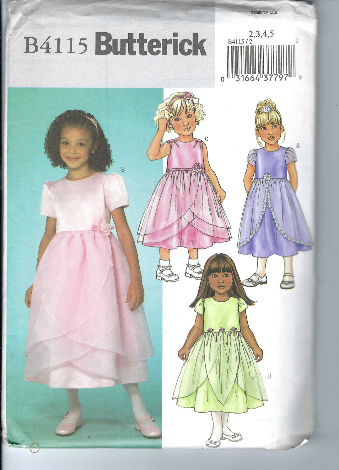 Uncut Butterick Sewing Pattern Size 2-5 Girls' Sleeveless Short Sleeve ...