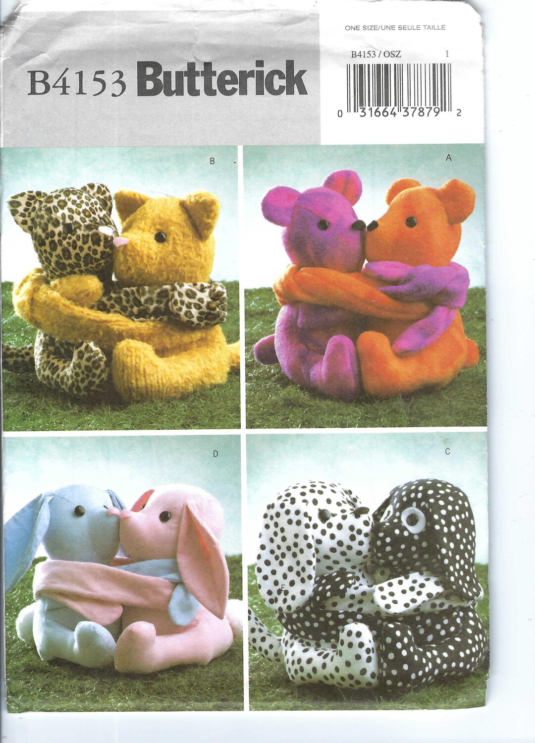 Uncut Butterick Sewing Pattern Hugging Plushie, Hugging Rabbit Plush ...