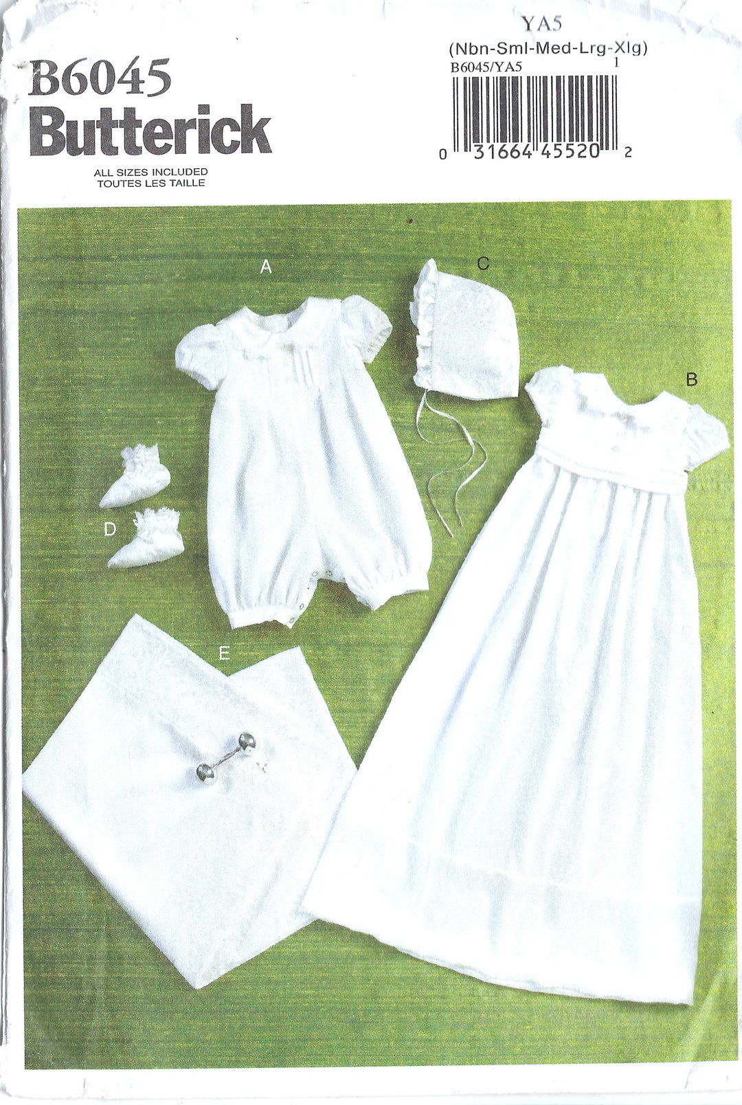 Uncut BUTTERICK Sewing PATTERNS 6045 Infants' Christening Dresses and ...