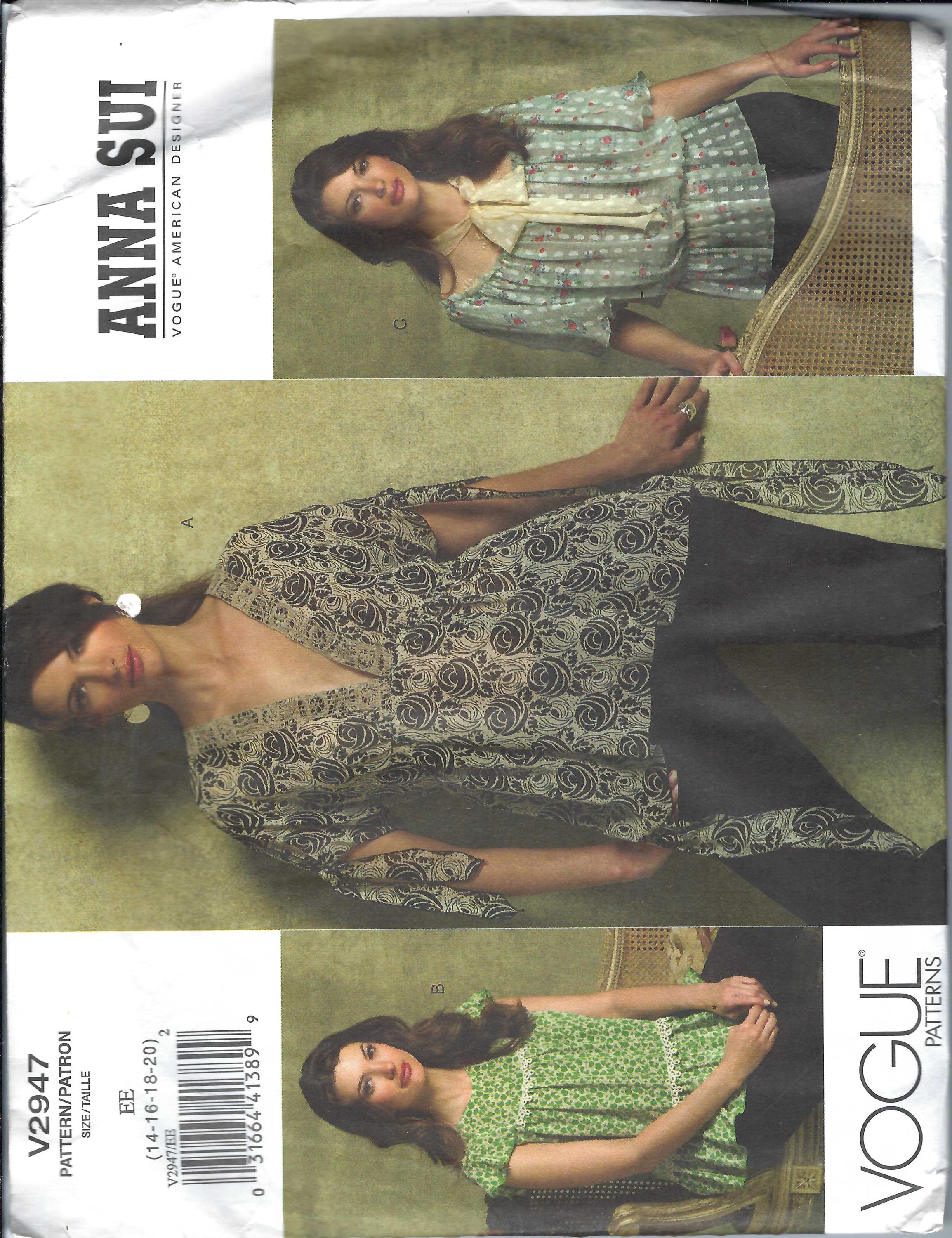 Uncut Vogue Sewing Pattern 2947 Anna Sui Summer Babydoll Blouse Tops ...