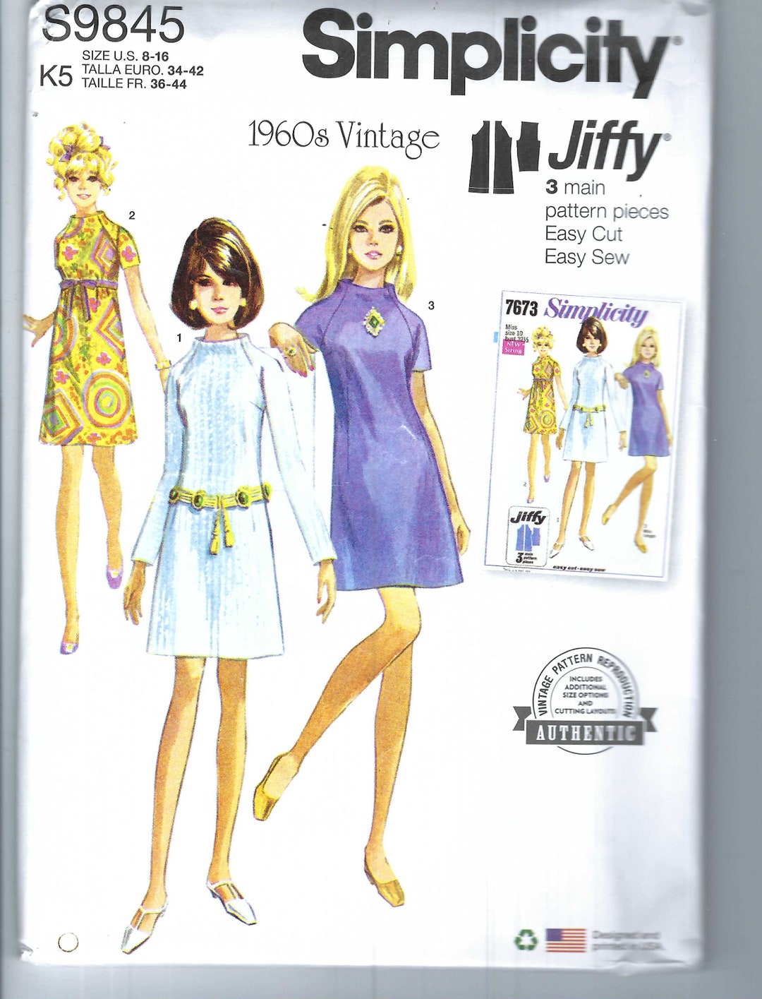 Uncut Simplicity Sewing Pattern 11968 9845 Retro 60's Very Easy Jiffy ...