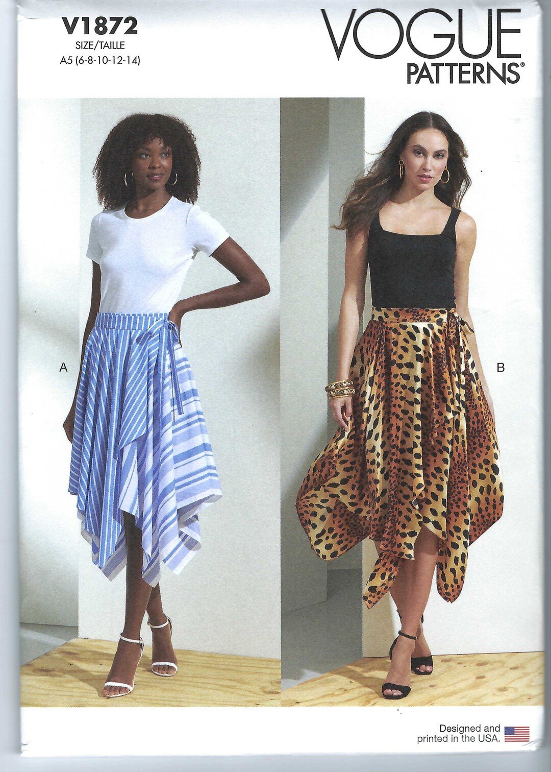 Uncut Vogue Sewing Pattern Womens Skirts, Handkerchief Hem Skirt, Wrap ...