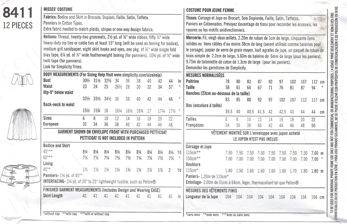 Uncut Simplicity Sewing Pattern 8411 18th Century Gown Costume - Etsy