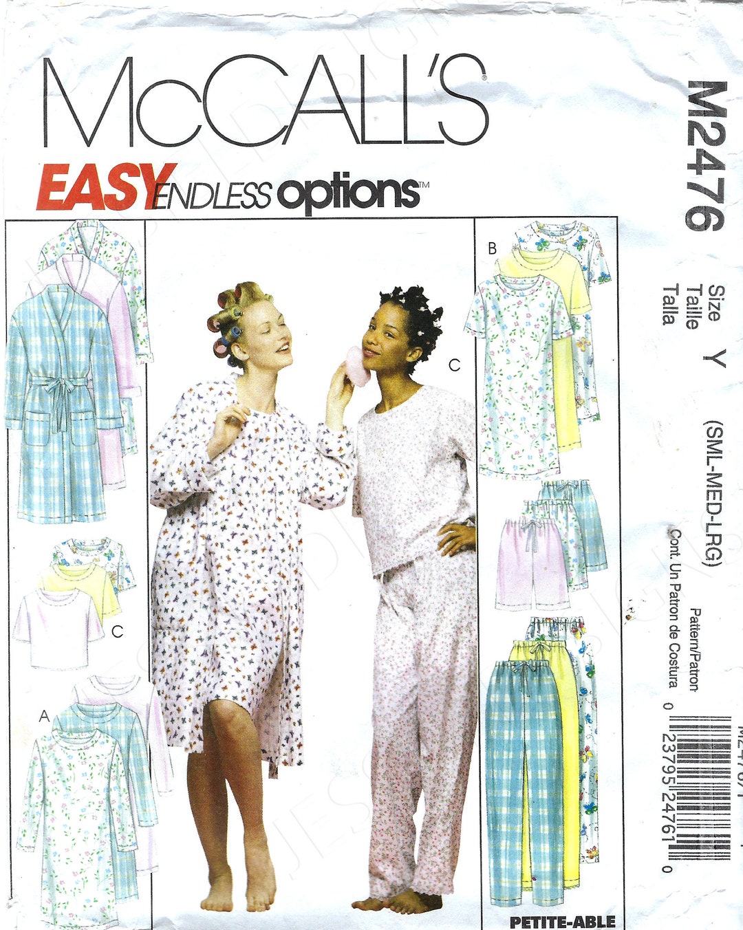 Uncut Mccalls Sewing Pattern 2476 Misses Sleepwear, Robe, Nightgown, Top, Pull on Pants/shorts ...