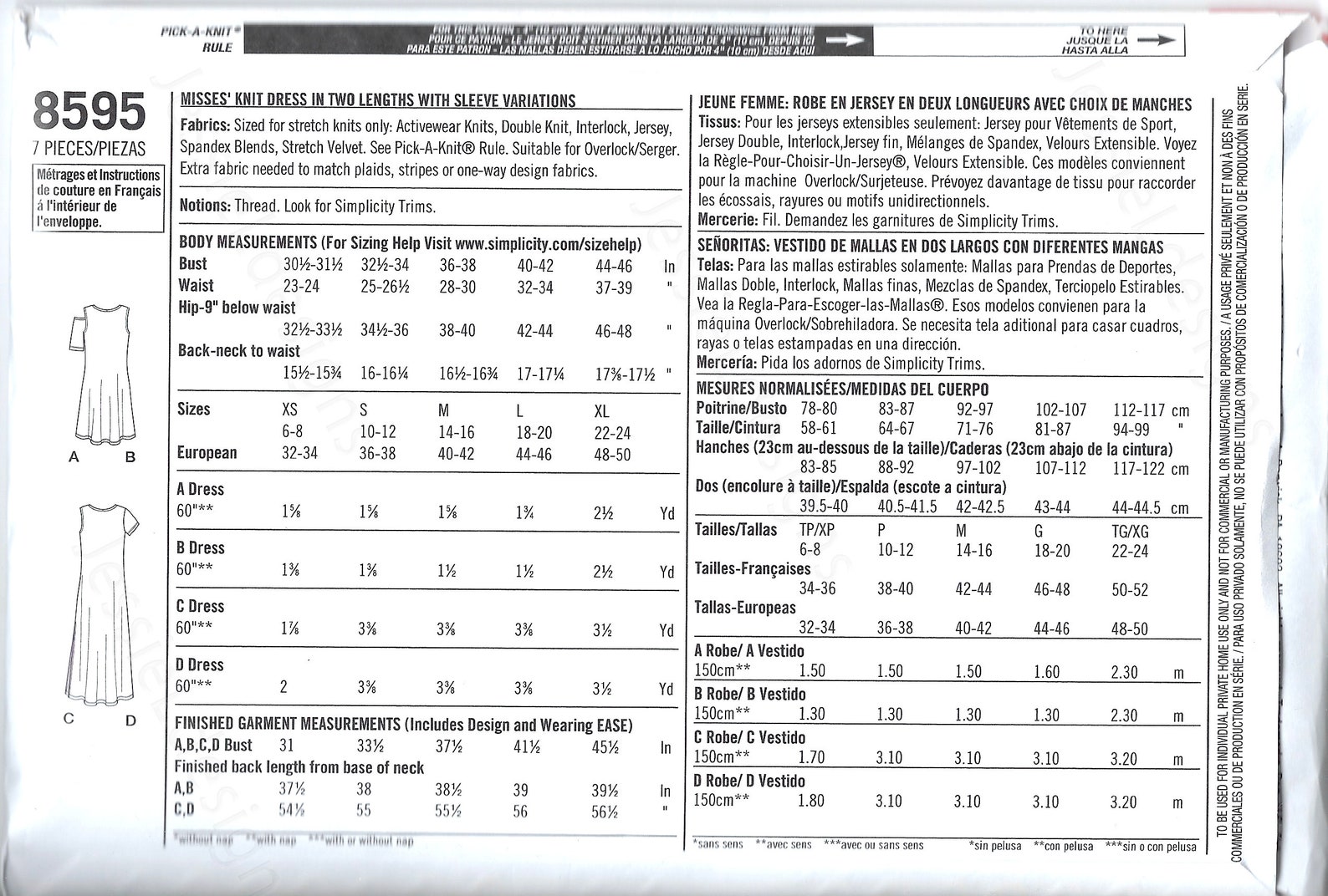 Uncut Simplicity Sewing Pattern 8595 Misses Misses Plus Size - Etsy