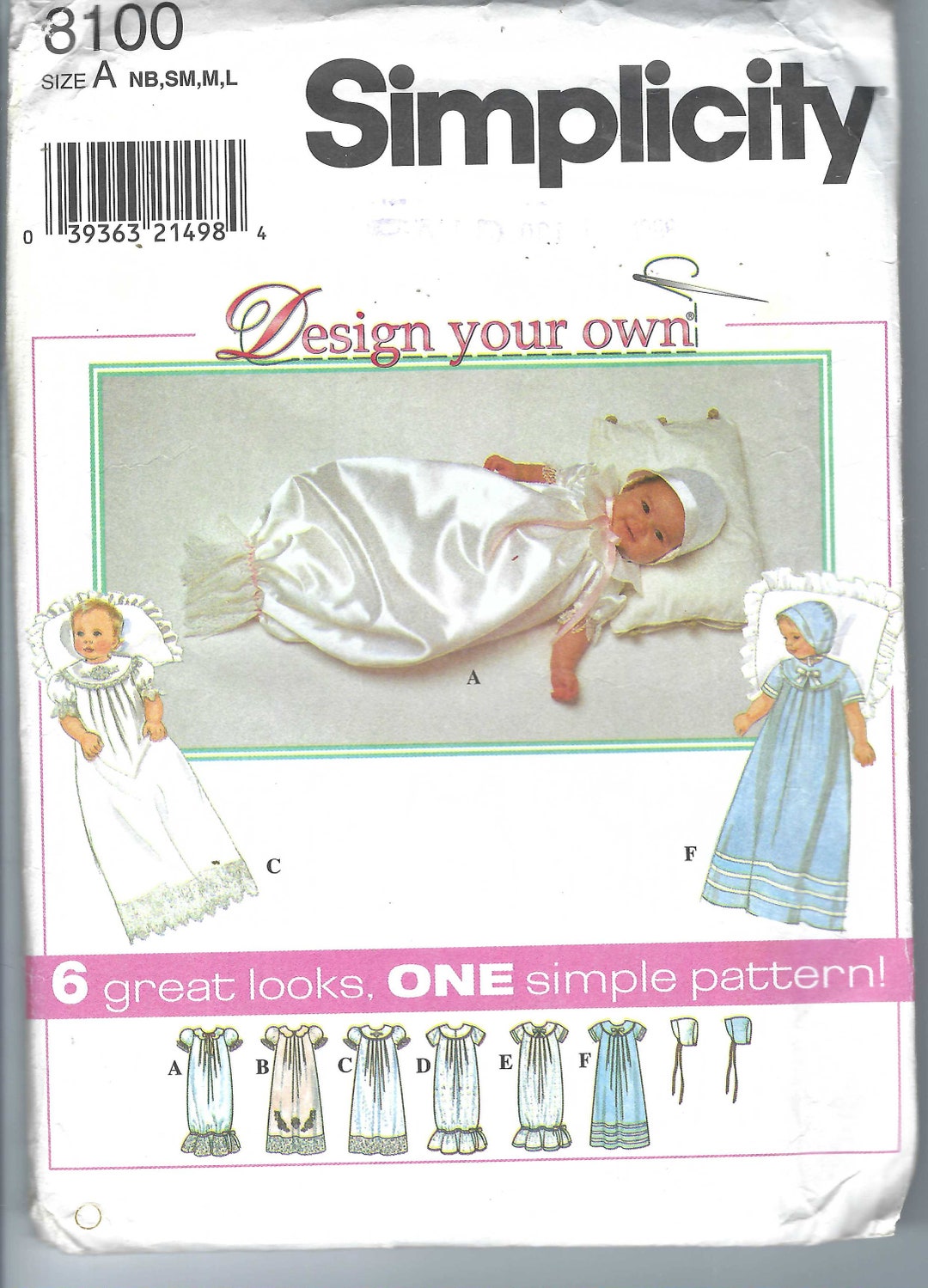 Uncut Vintage Simplicity Sewing Pattern 8100 Infant Christening Baptism Newborn Jacket Romper ...