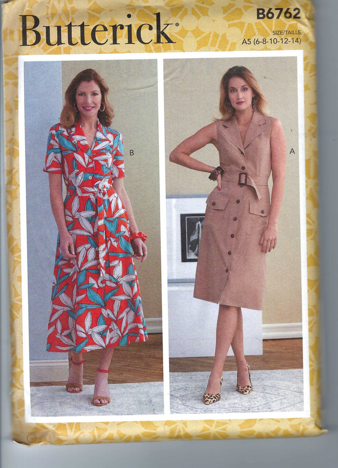 Uncut Butterick Sewing Pattern 6762 Shirt Dress Sleeveless Short ...