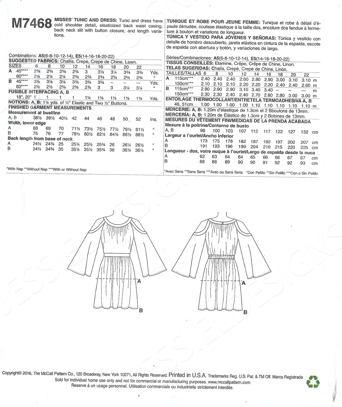 Uncut Mccalls Sewing Pattern 7468 Misses' Cold-shoulder - Etsy