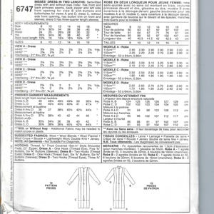 Uncut Vintage Mccalls Sewing Pattern 6747 Misses' Dress in Two Lengths ...
