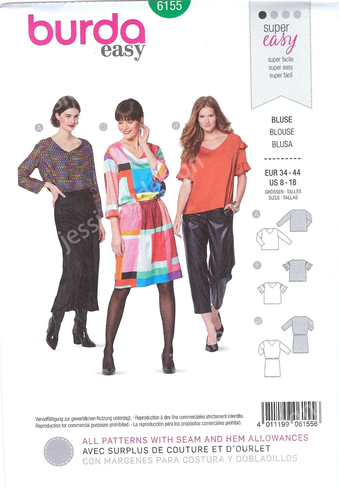 Uncut Burda Style Sewing Pattern 6155 Misses Blouse Dress Size 8-18 FF ...