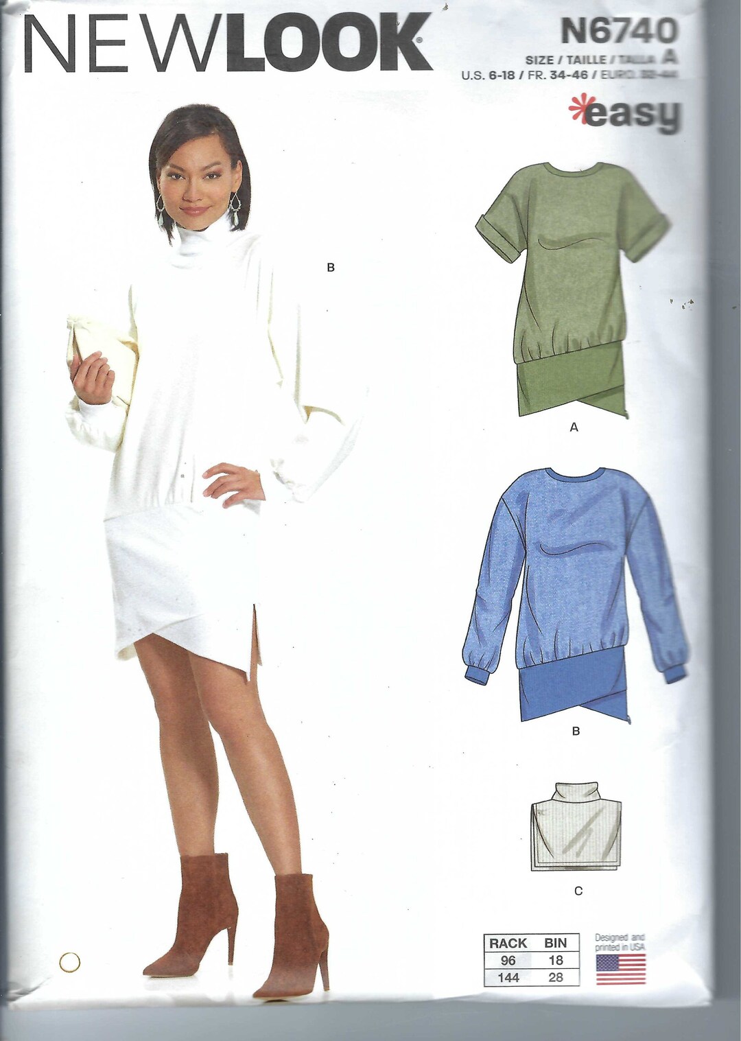 Uncut New Look Sewing Pattern Womens Mini Dress in Misses 6740 Size 6 ...