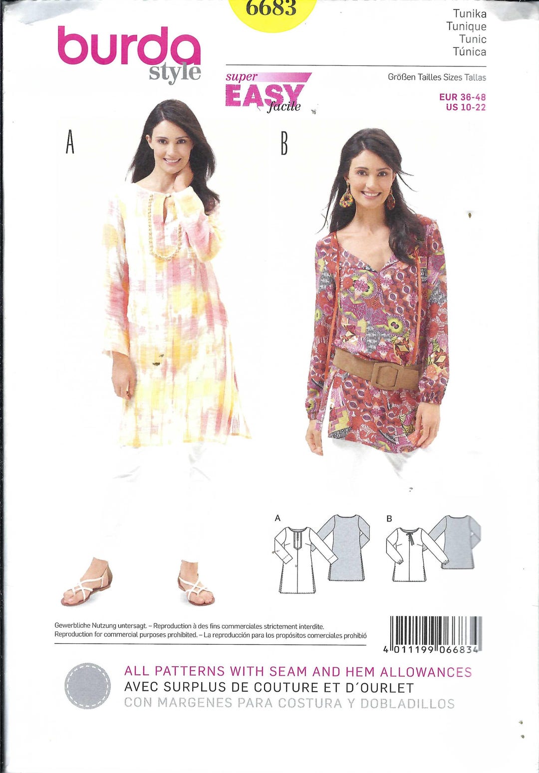 Uncut Burda Sewing Pattern 6683 Women's Tunic - Etsy