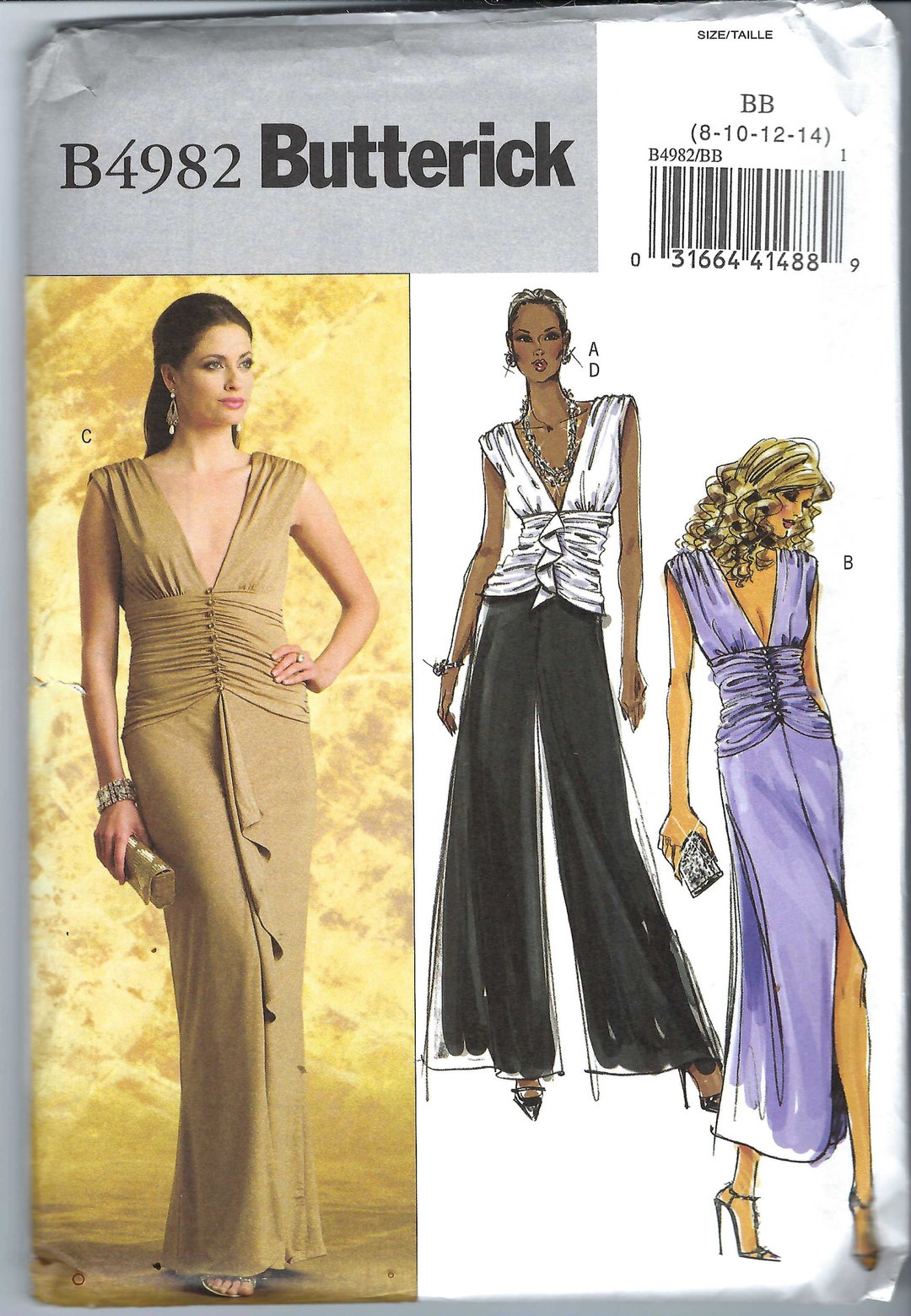 Uncut BUTTERICK Sewing Pattern 4982 Lined Top & Dress W Midriff Drape ...