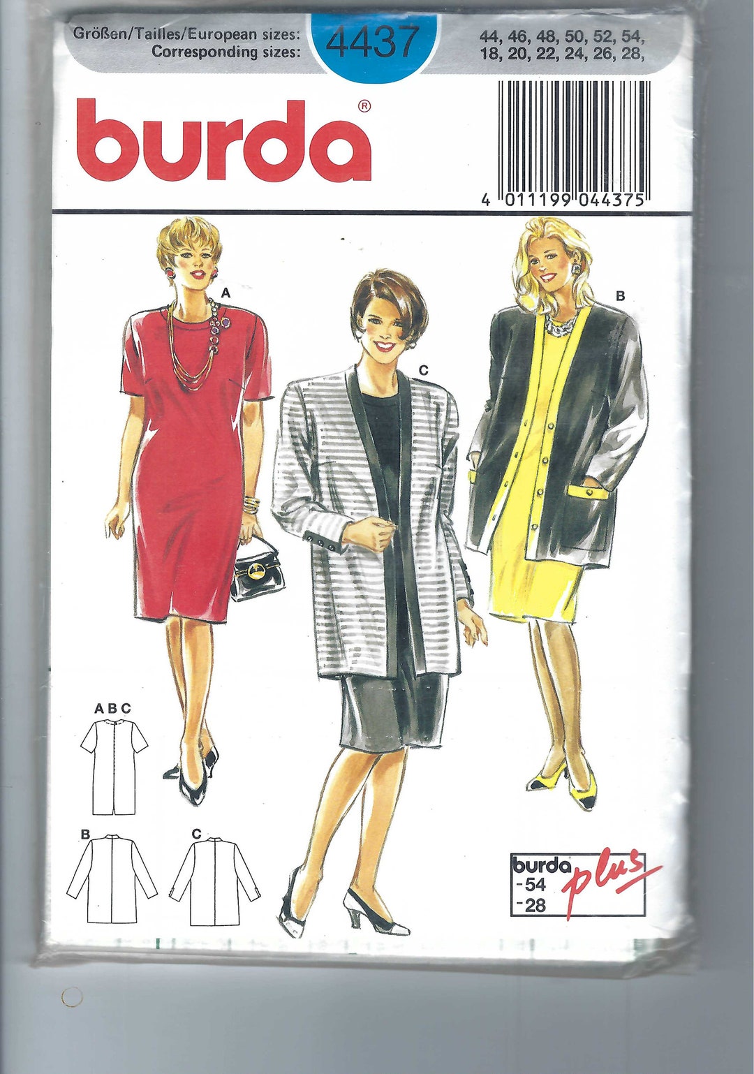 Uncut Vintage Burda Sewing Pattern 4437 Jacket Size 18-28 FF - Etsy