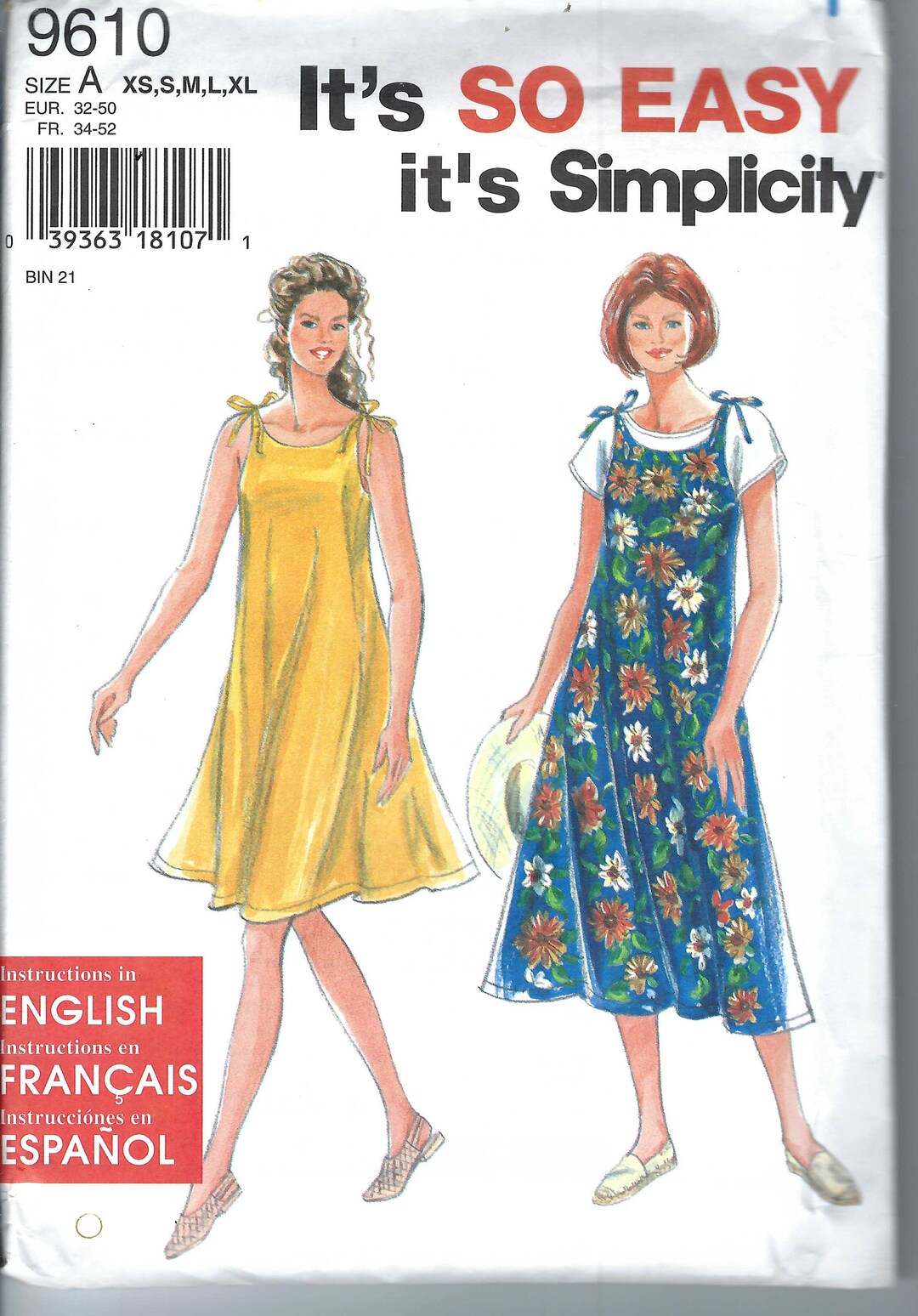 Uncut Vintage Simplicity Sewing Pattern 9610 Easy Simple Summer Dress ...
