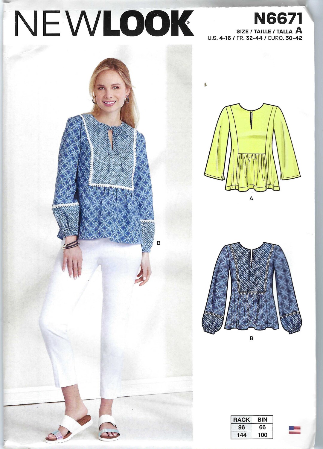 Uncut New Look Sewing Pattern 6671 - Loose-fitting Top With Sleeve ...