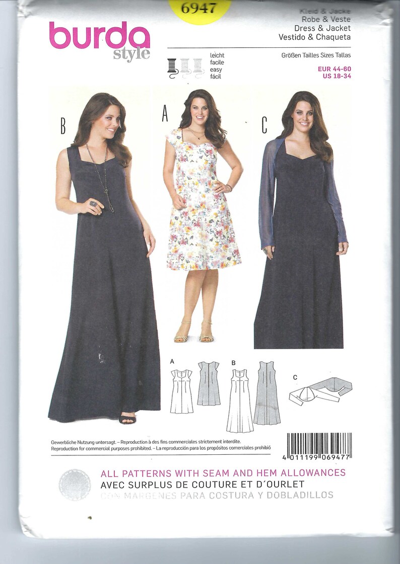 Uncut Burda Style Sewing Pattern 6947 Formal Dress Bolero - Etsy