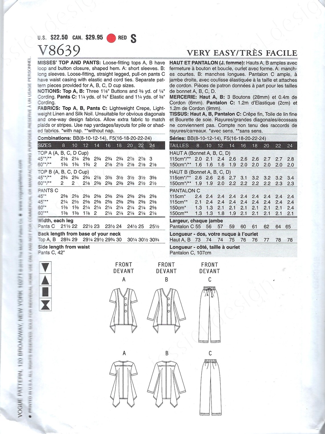 Rare Uncut Vogue Sewing Pattern 8639 Size 8-14 16-18-20-22-24 Misses ...