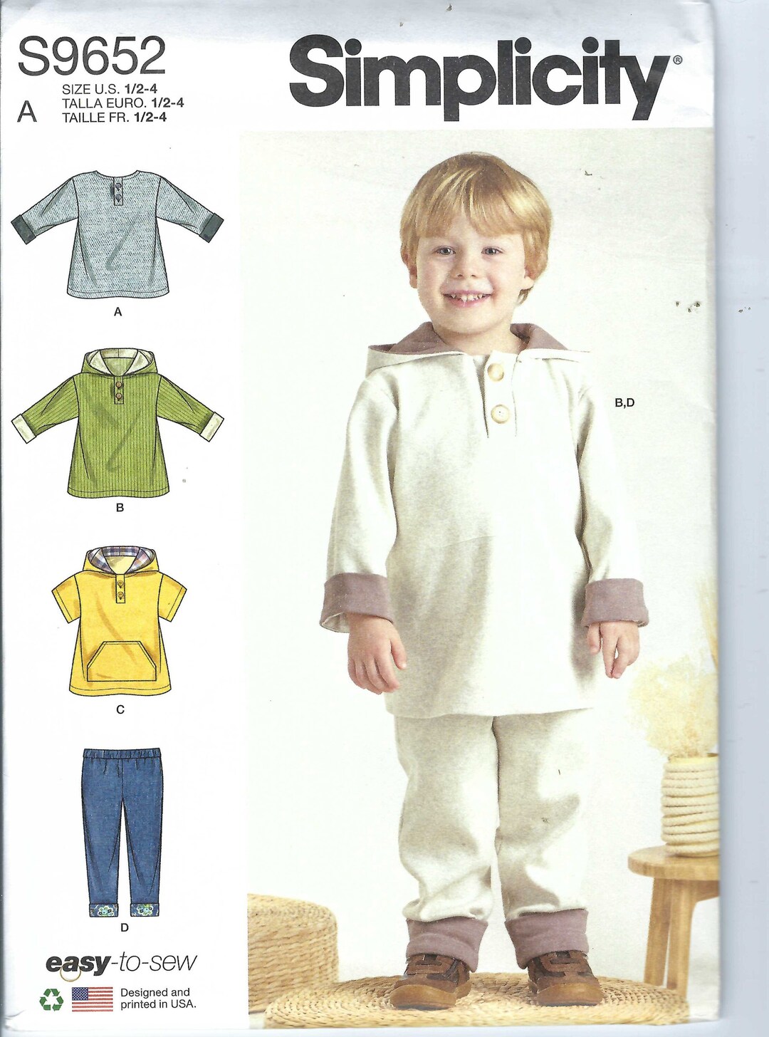 Uncut Simplicity Sewing Pattern 9652 Toddlers' Tops and Pants Size 1/2 ...