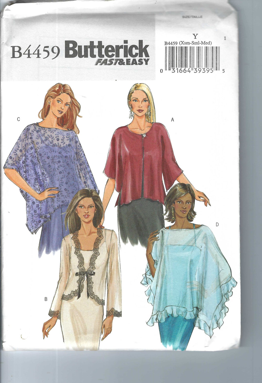 Uncut Butterick Sewing Pattern 4459 Poncho Shrug BOHO Misses Size XS-M ...
