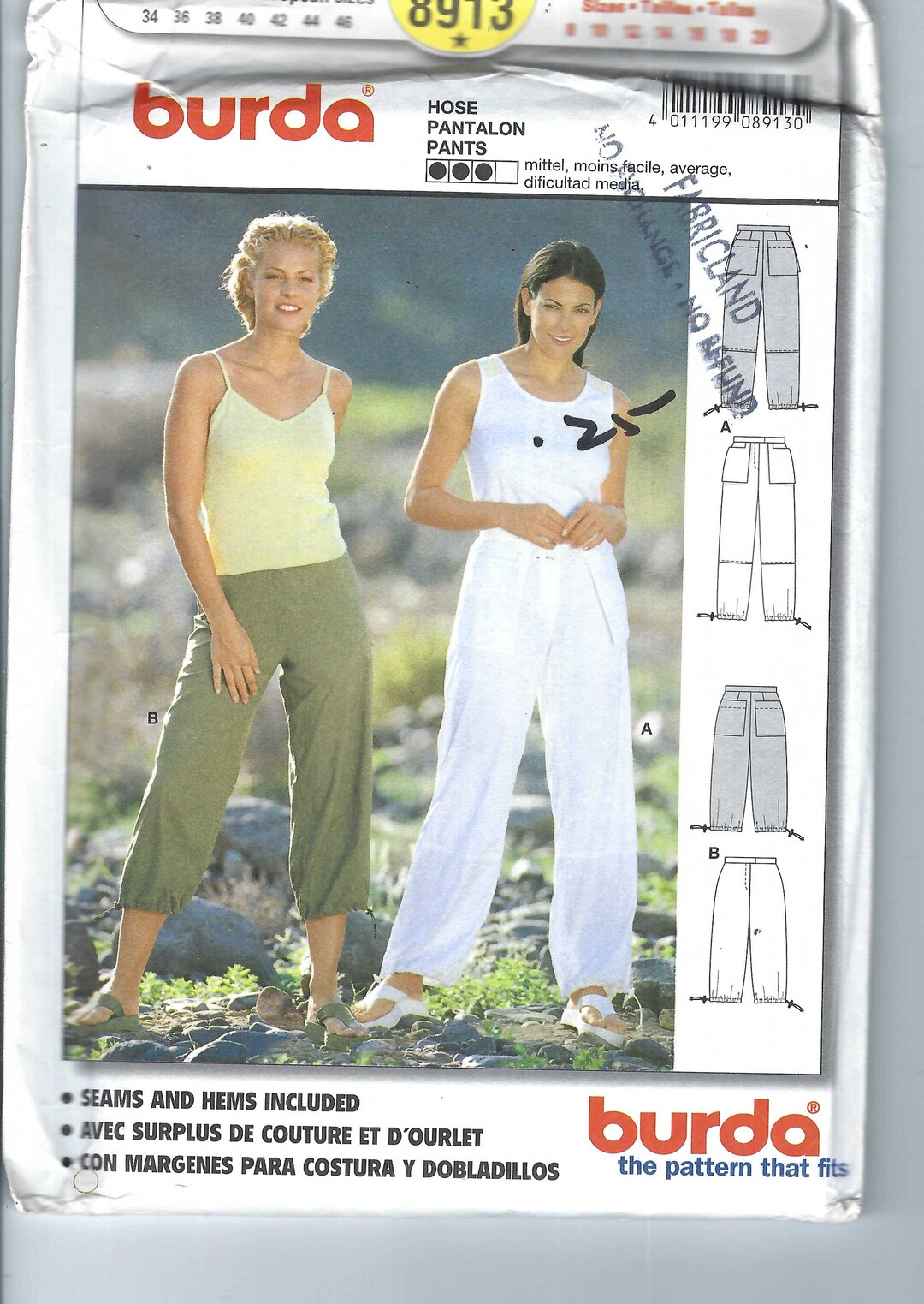 Uncut Vintage Burda Sewing Pattern 8913 Pants PANTALOONS SIZE 8-20 FF ...