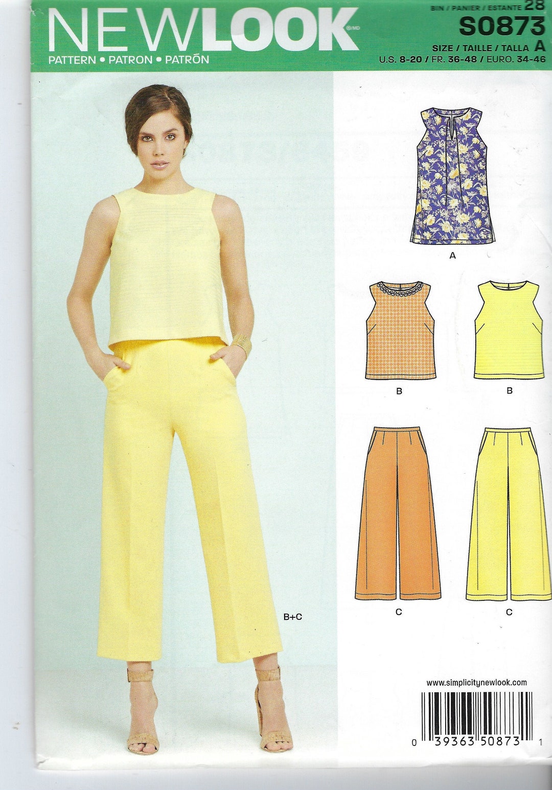 Rare Uncut New Look Sewing Pattern 873 6459 Misses Tops Pants Sz 8-20 ...