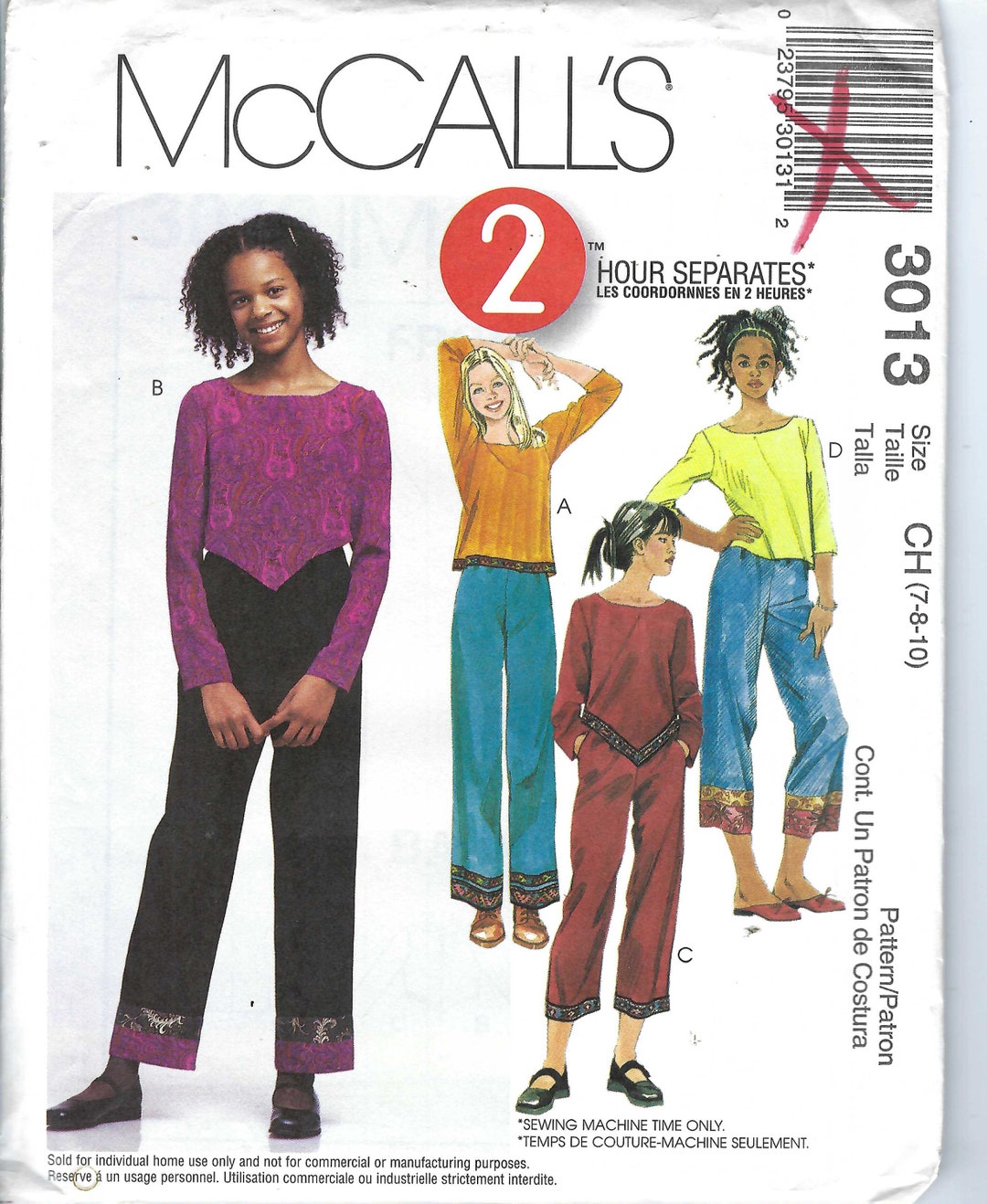 Uncut Mccalls Sewing Pattern 3013 Girls Tops and Pull on Pants in 2 ...