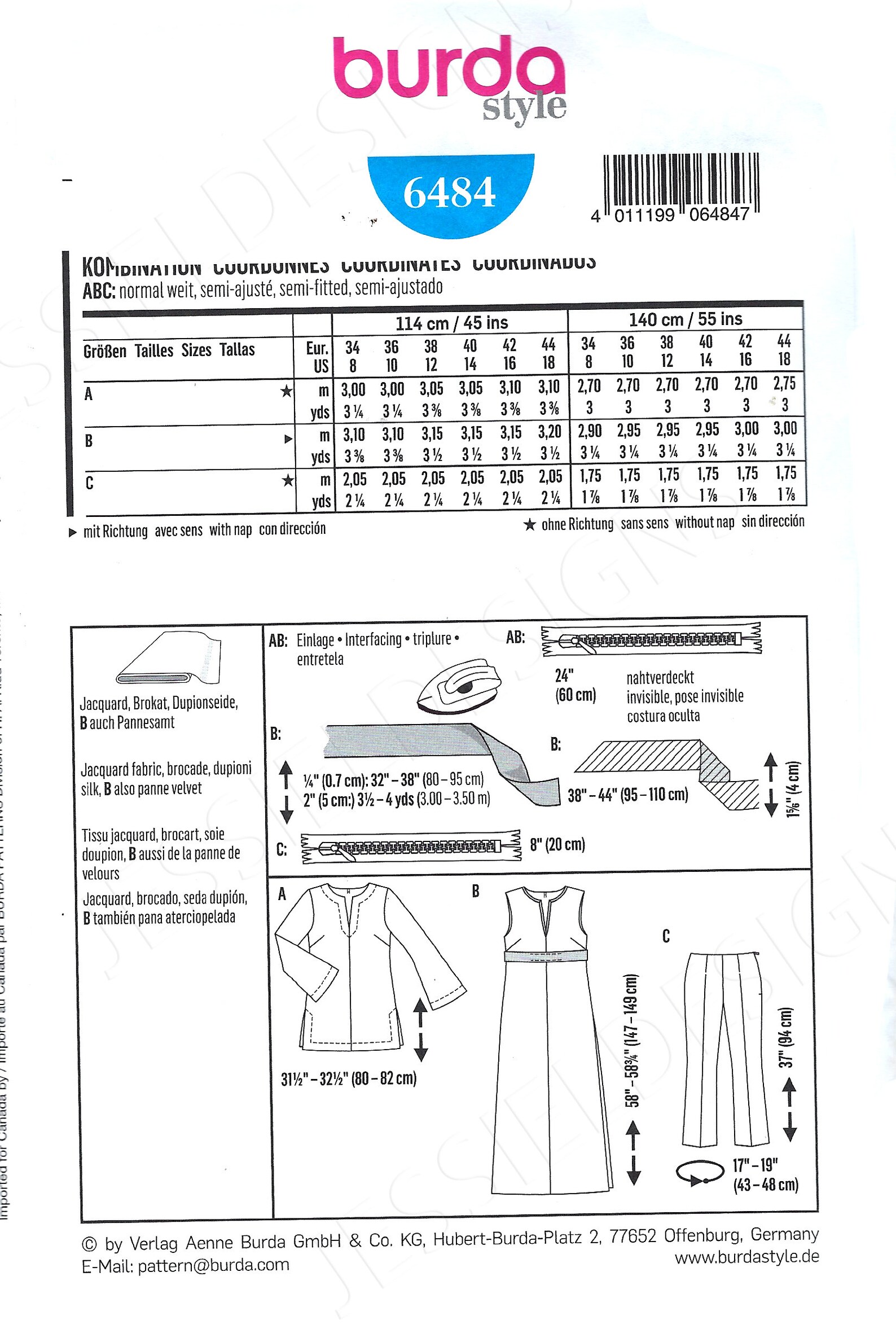 Uncut Burda Sewing Pattern 6484 Misses' Evening Separates Size: 8-18 FF ...