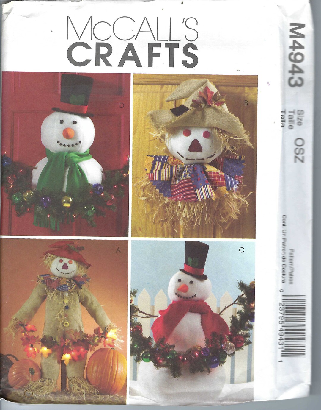 Uncut Mccalls Sew Sewing Pattern 4943 Uncut Craft Pattern. Snowman ...