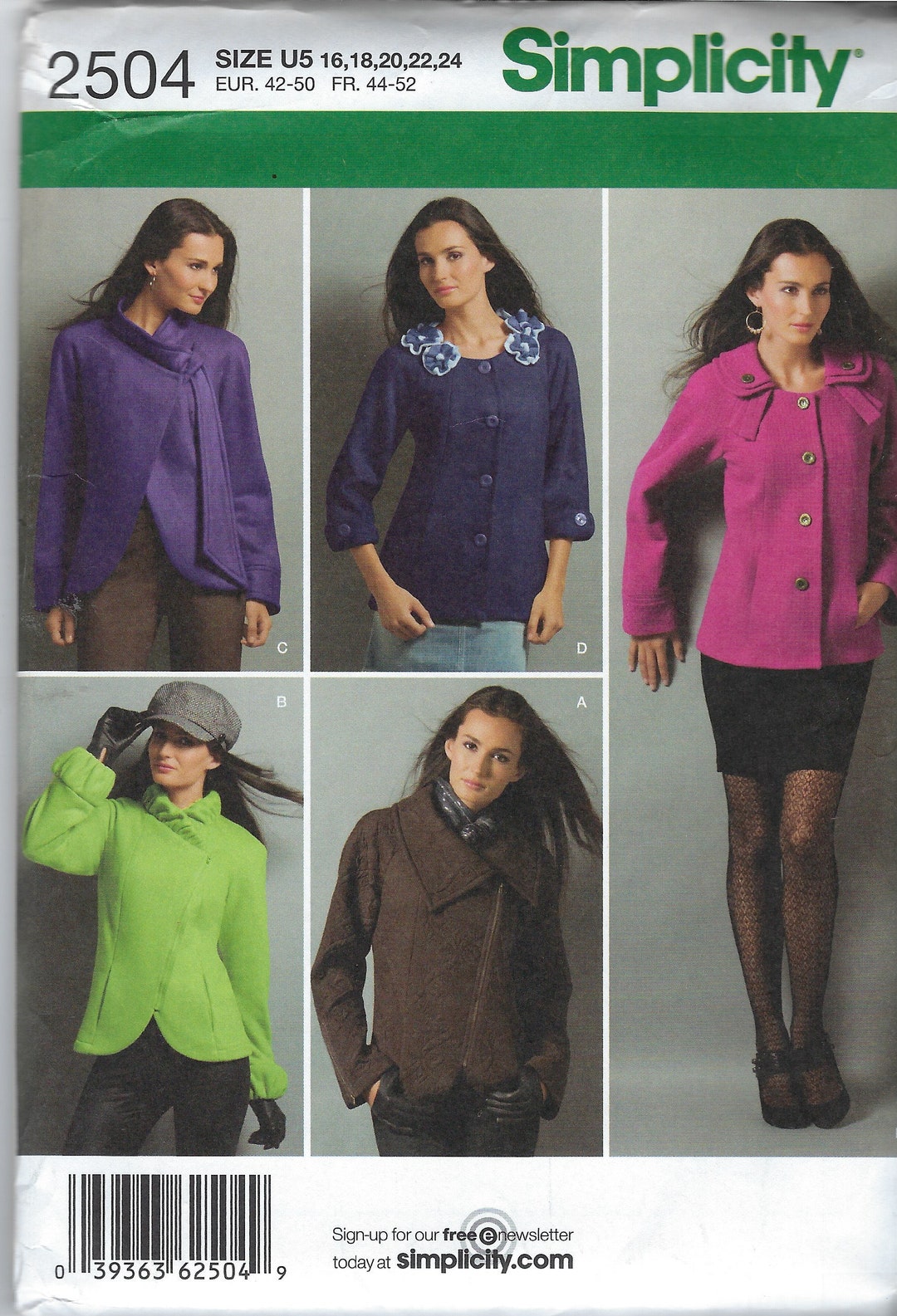 UNCUT Sewing Pattern Simplicity 570 2504 Womens Jacket in 5 Variations ...