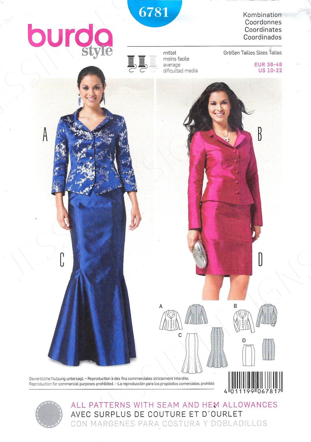 Uncut Burda Sewing Pattern 6781 Sewing Pattern Skirt Jacket Coordinates ...