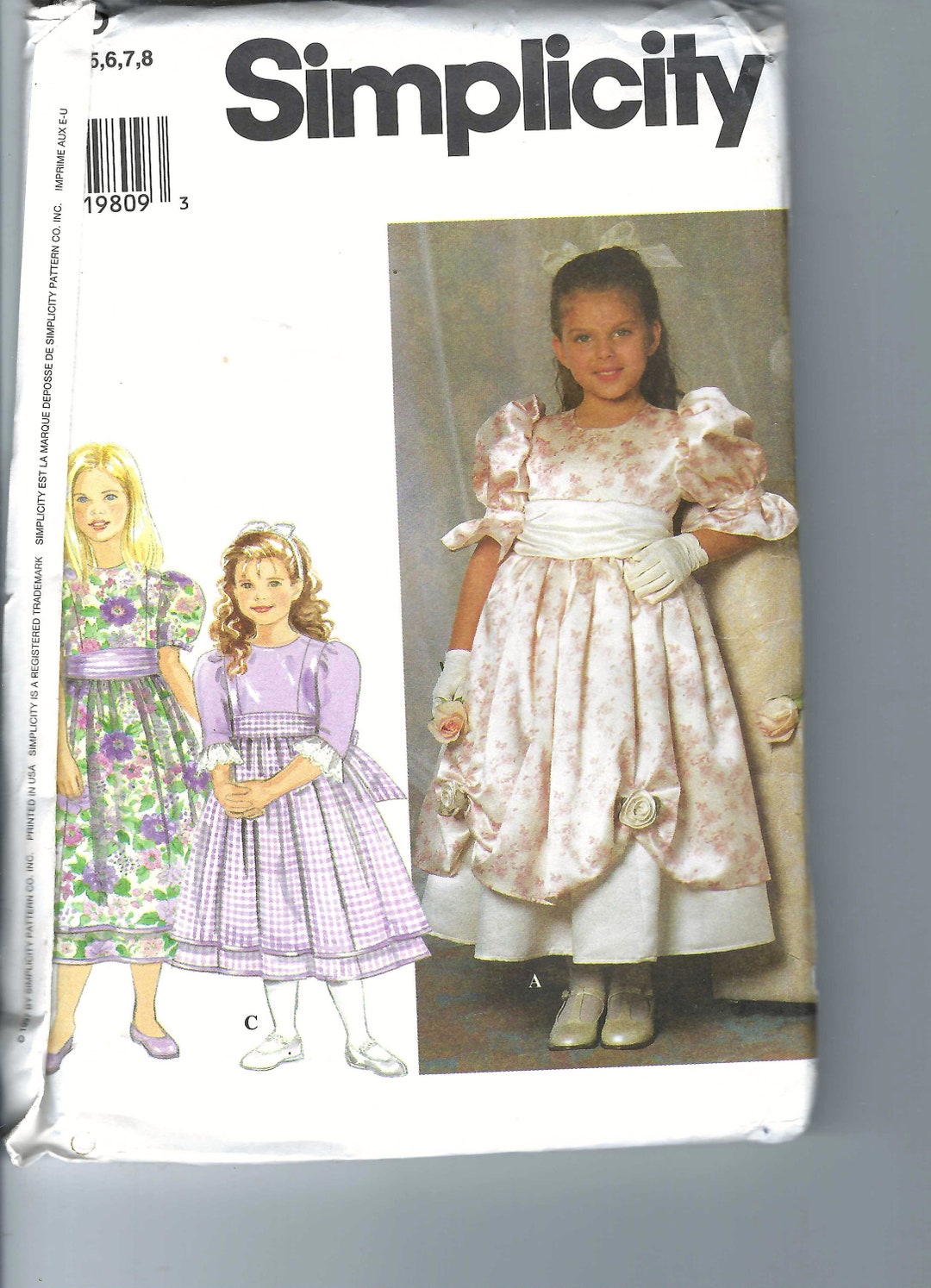Uncut Vintage Simplicity Sewing Pattern Little Girls Formal Dress Bow ...