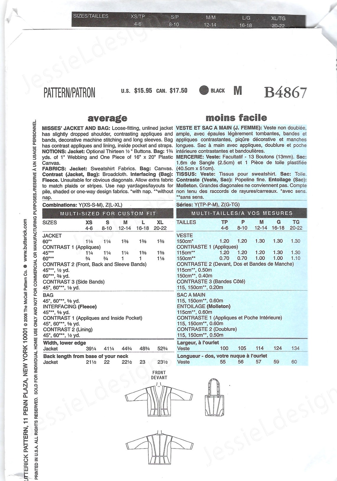 Uncut Butterick Sewing Pattern 4867 From 2006. Misses Unlined - Etsy