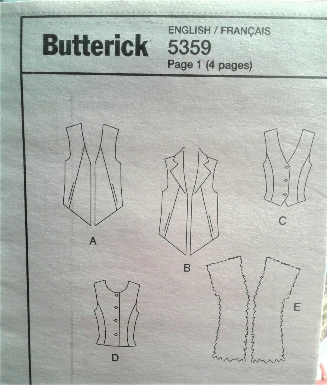 Uncut Butterick Sewing Pattern 5359 Long Vest Fur Sewing - Etsy
