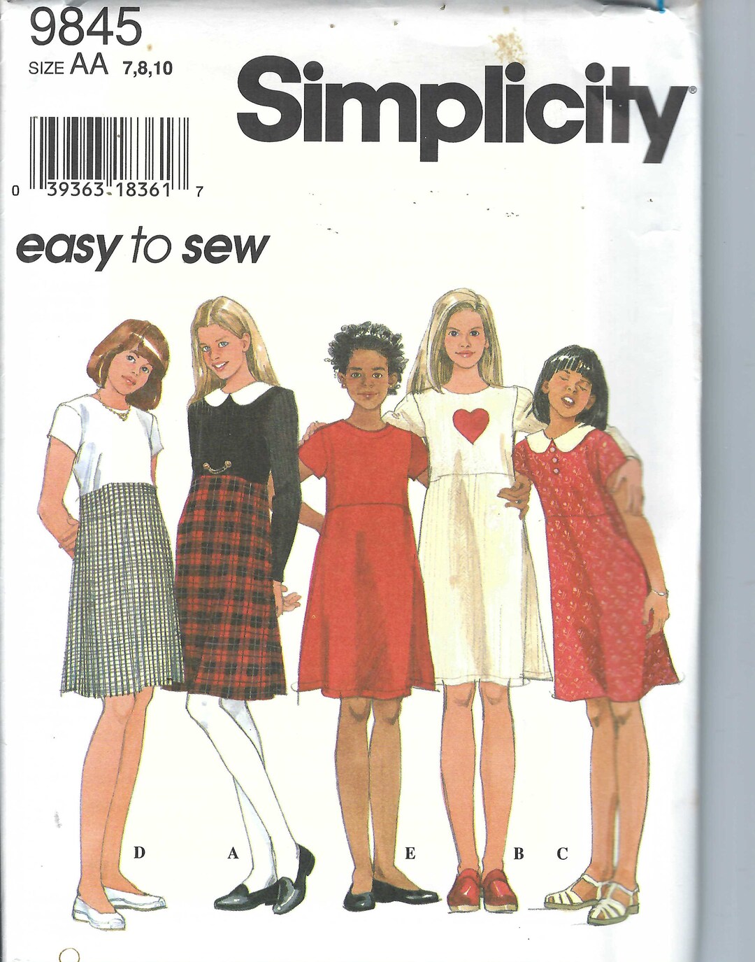 Uncut Vintage Simplicity Sewing Pattern 9845 Girls Easy Dress Jewel ...