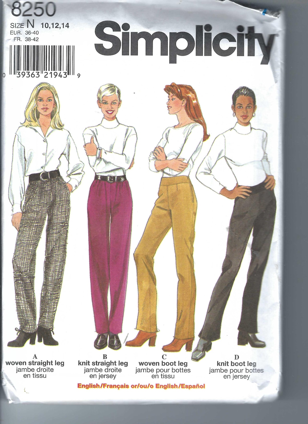 Uncut Vintage Simplicity Sewing Pattern 8250 Simplicity Misses Pants Size 10-12-14 FF - Etsy