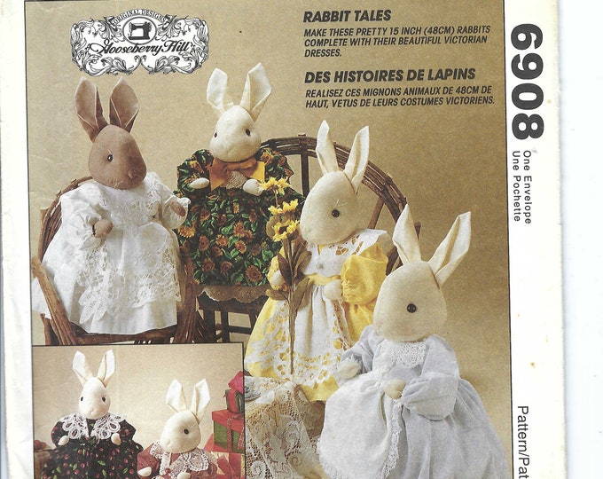 Uncut Vintage Mccalls Sewing Pattern 6908/871 15" Stuffed Bunny Rabbit Stuffie Doll Country ...