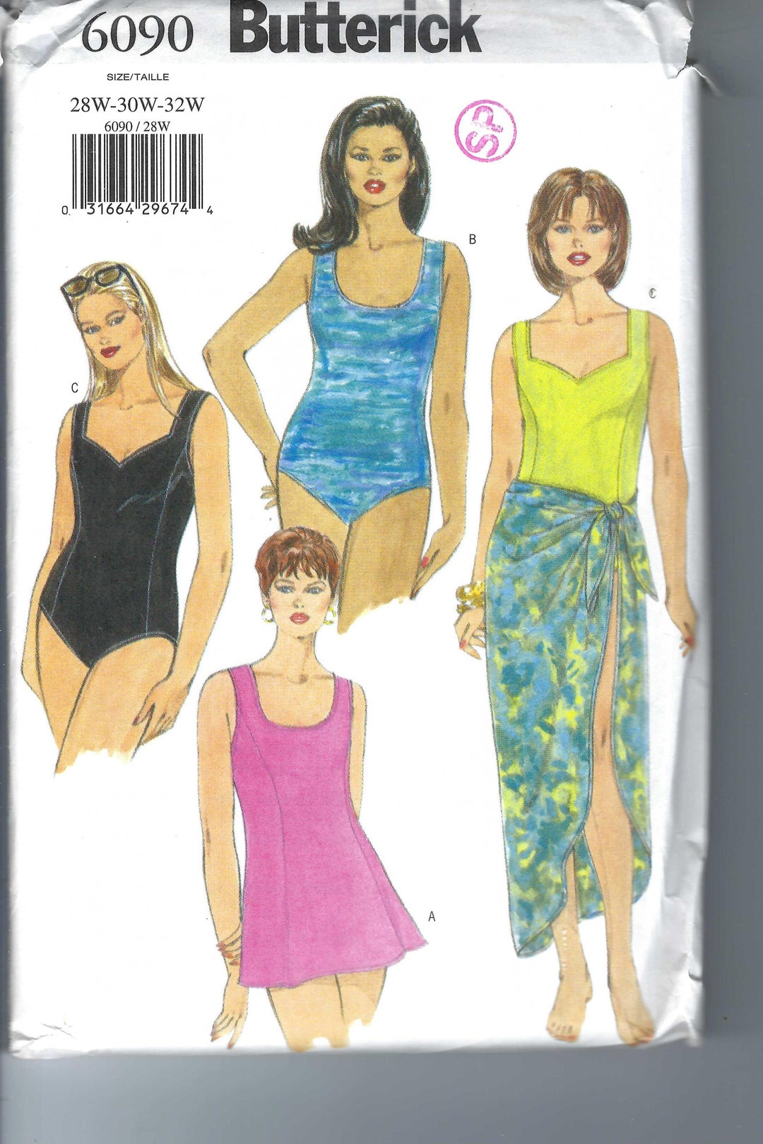 Uncut Butterick Sew Sewing Pattern 6090, Size 28-30-32 Swimsuit and ...