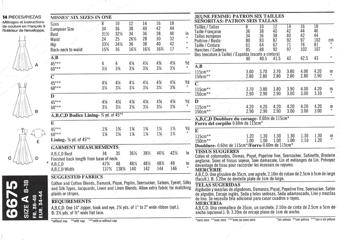 Uncut New Look Sewing Pattern 6675 Misses Sundress With Lined | Etsy