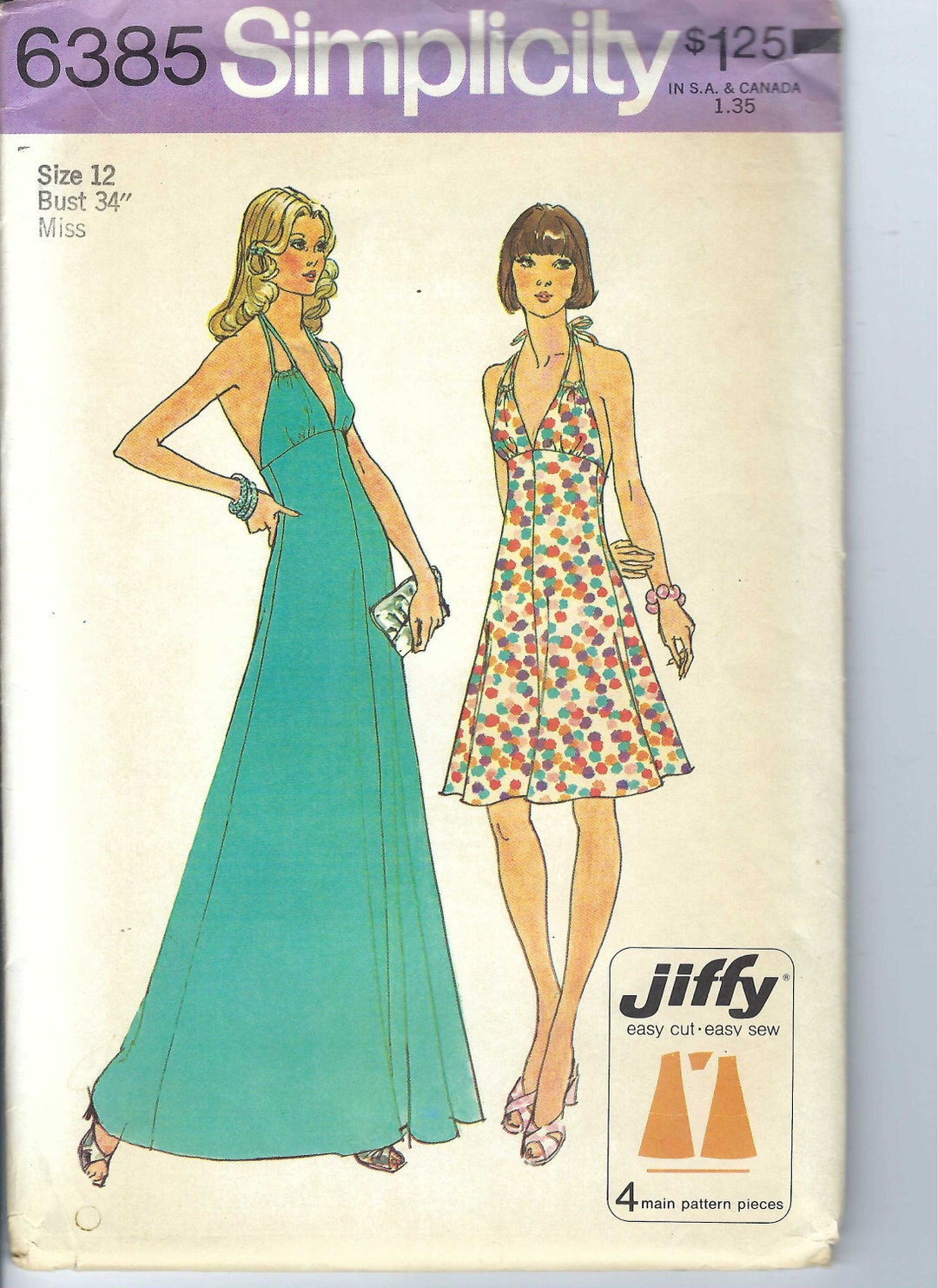 Uncut Vintage Simplicity Sewing Pattern 6385 Size 12 Bust 32.5, Halter ...