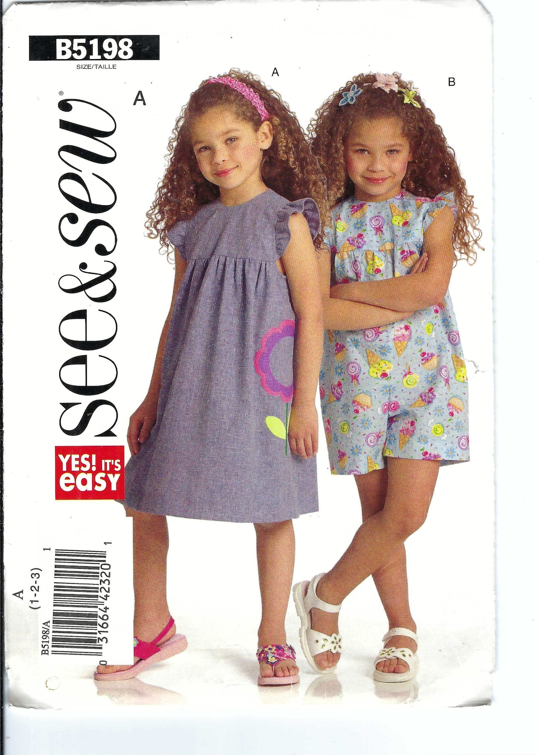 Uncut Butterick Sewing Pattern 5198 Girls Sundress and Romper Easy Make ...