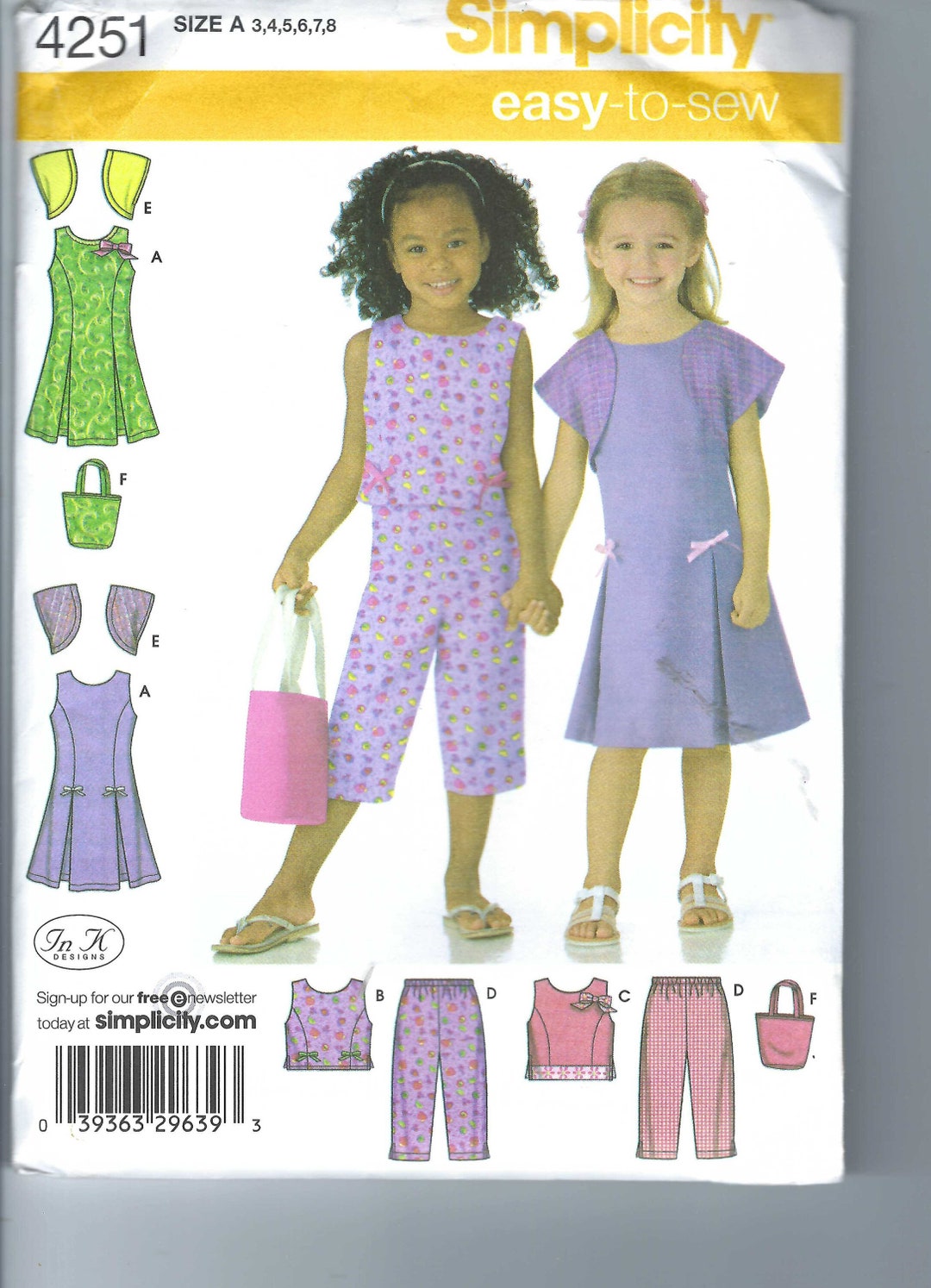 Uncut Simplicity Sewing Pattern 4251 Girls Capri Pants Dress or Top ...