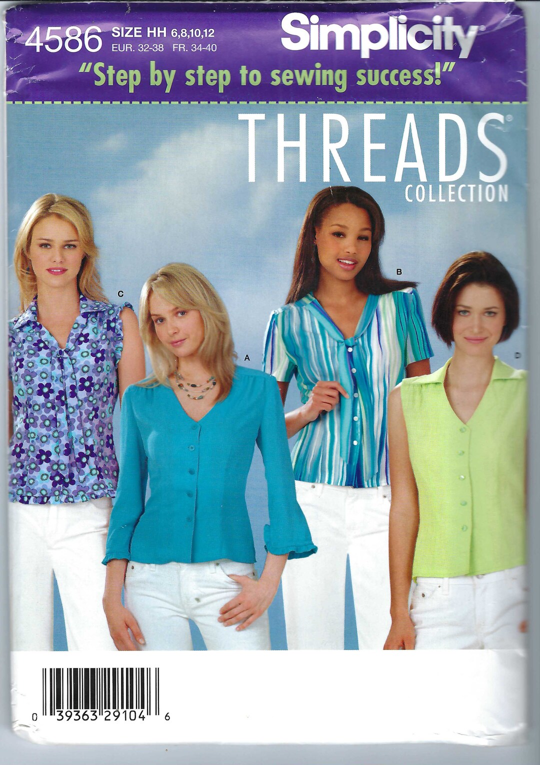 Uncut Simplicity Sewing Pattern Threads Fitted Button Front Blouses Top ...