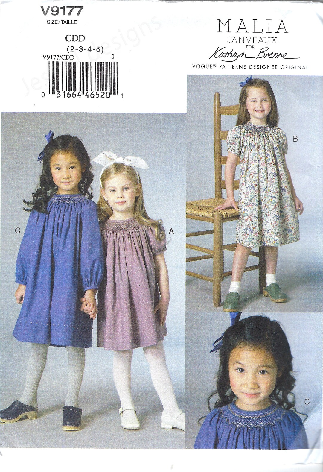 Uncut Vogue Sewing Pattern 9177 Children's/girls' Smocked Raglan-sleeve ...