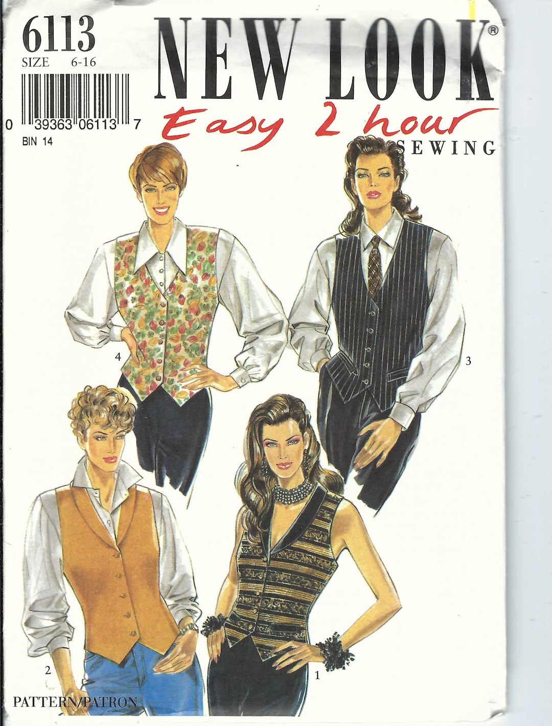 Uncut New Look Sewing Pattern Vests Womens Size 6 16 Vintage 6113 FF - Etsy